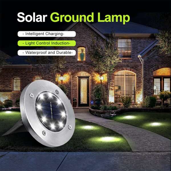 4pcs Solar Outdoor Ground 8LEDs Lamp, Deck Lights Solar Powered For ...