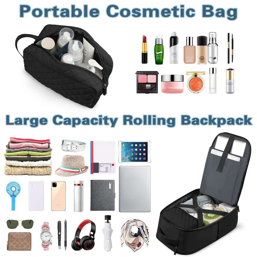 17 Inch Rolling Backpack For Women With Toiletry Bag, Carry On Luggage ...