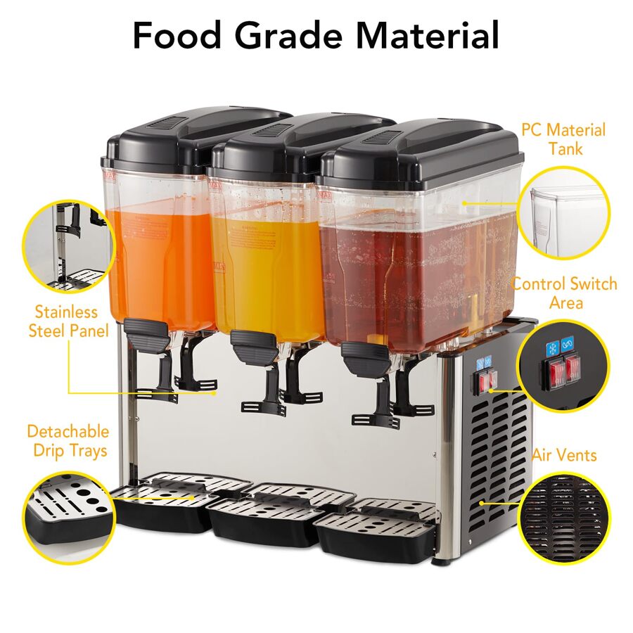 Commercial Beverage Dispenser 3*4.8 Gal 3 Tanks Juice Cold Beverage ...