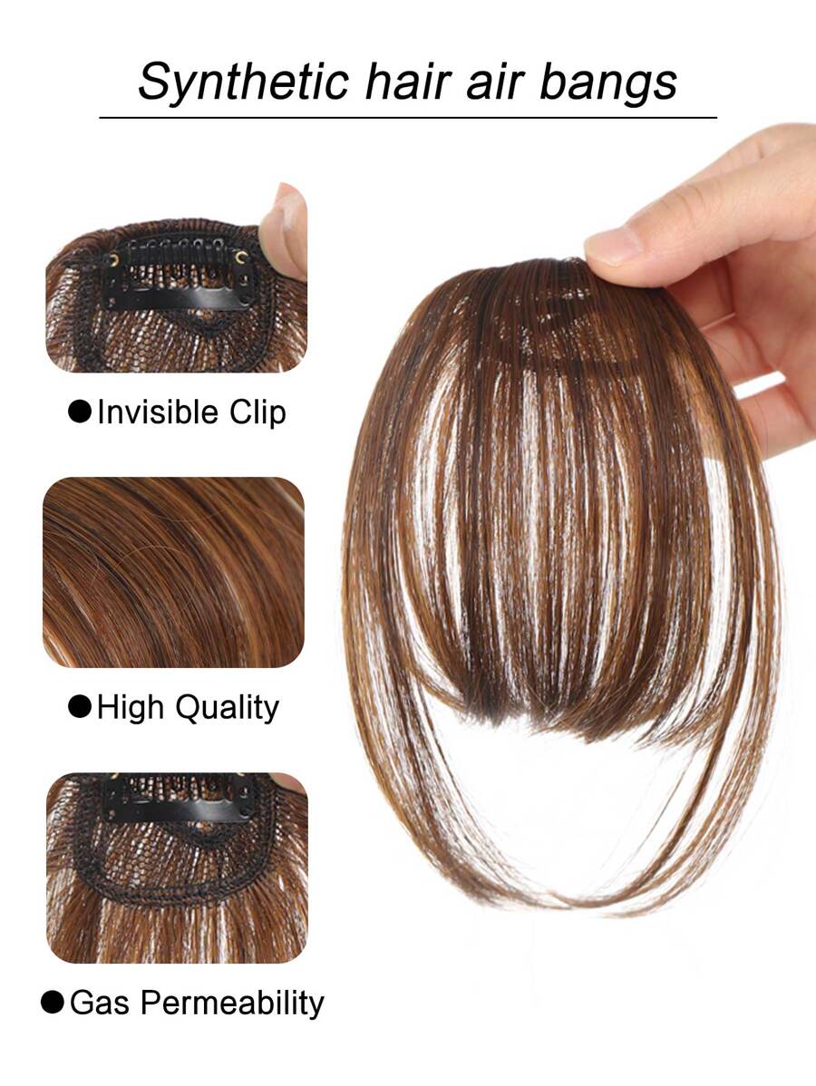 Air Bangs Wig With Temples Synthetic Hair Extensions Natural Fake Hair ...