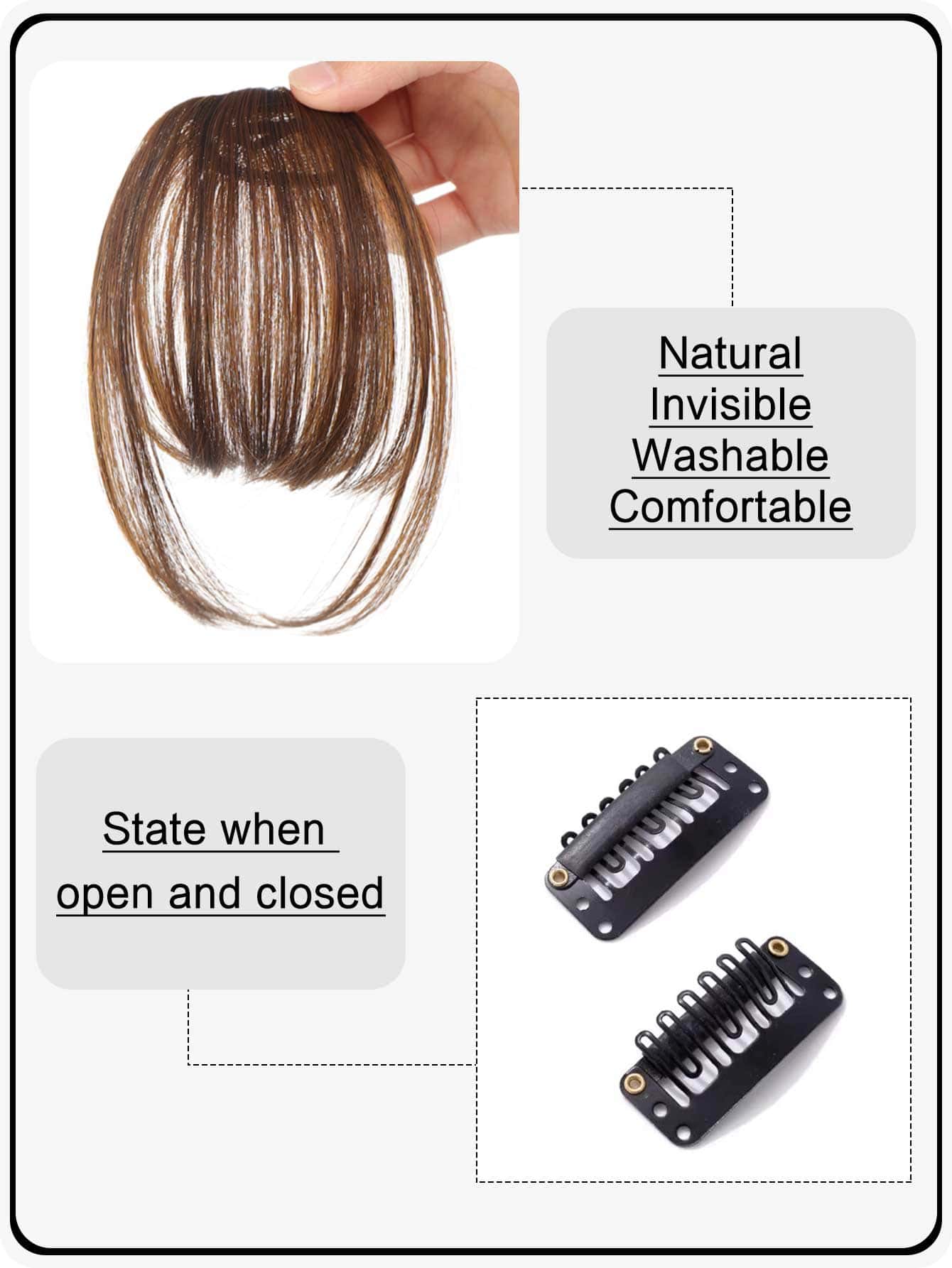 Air Bangs Wig With Temples Synthetic Hair Extensions Natural Fake Hair ...