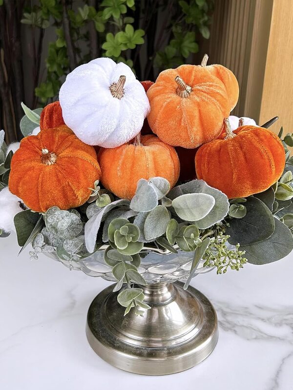 6pcs- Assorted Faux Rustic Decorative Pumpkins Black Velvet Pumpkins ...
