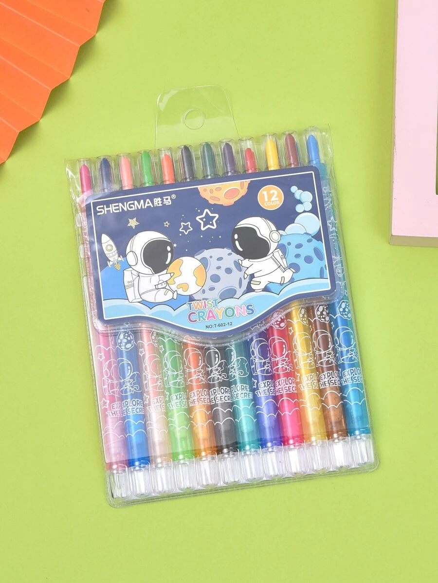 12pcs/set Colorful Rotating Crayons, Safe & Non-toxic Drawing Coloring ...