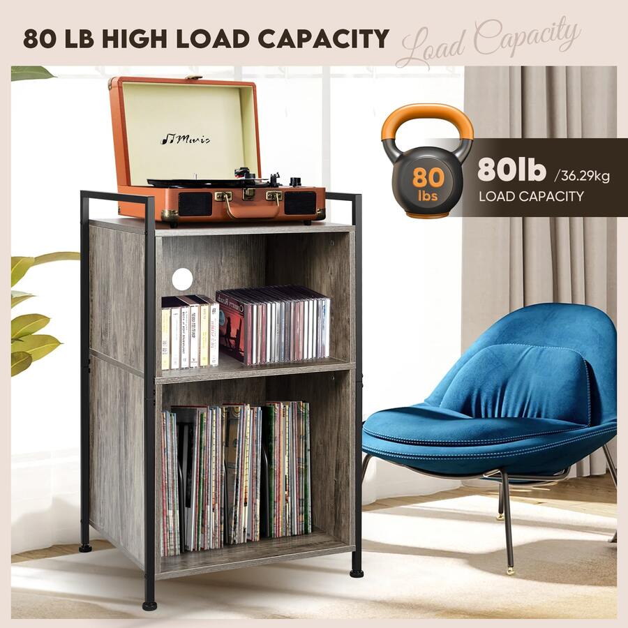 Turntable Stand, Record Player Stand, 3-Shelf Black Vinyl Record Holder ...