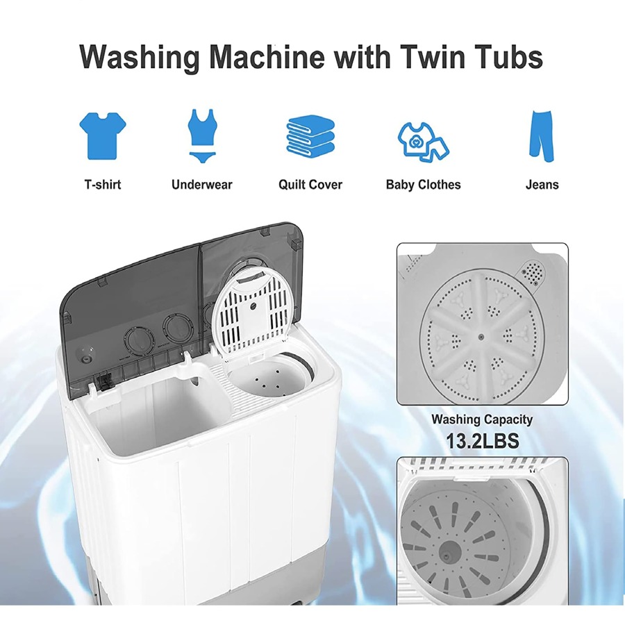 Costway Portable Twin Tub Washing Machine Washer(13.2lbs) & Spinner (8 ...