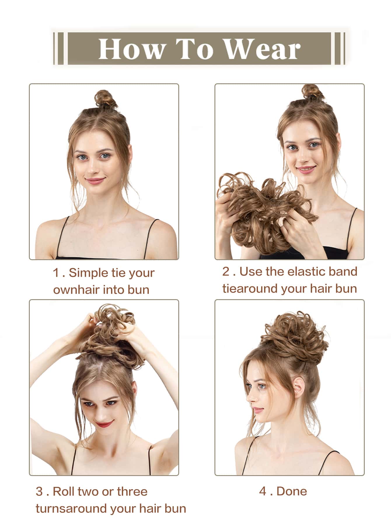 Fluffy Curly Bun Hair Extensions Fluffy Coiffure Wig Hairpieces with ...