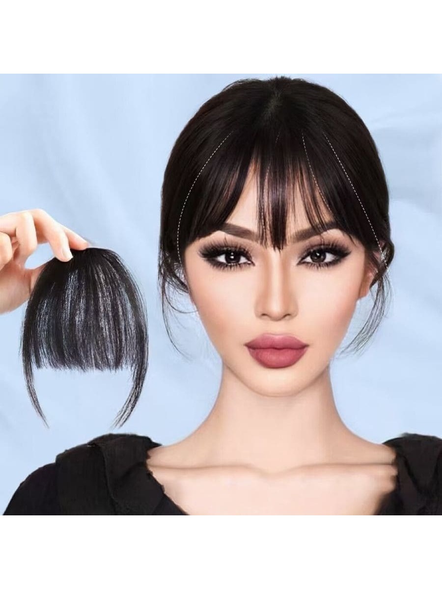 Clip In Bangs Front Neat Black Bangs Hairpiece Synthetic Fake False ...