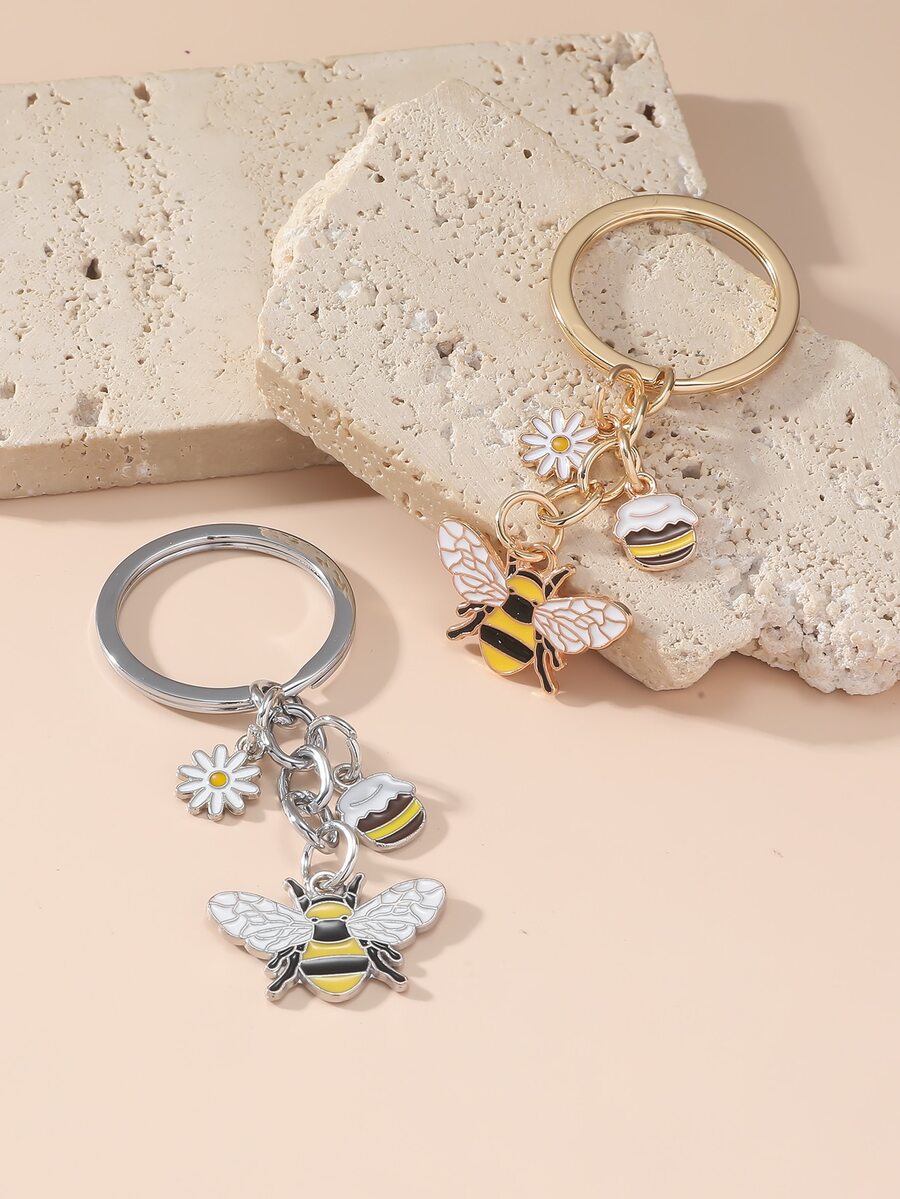 Cute 1set/2pcss Gold & Silver Honey Bee & Honeycomb Shaped Keychain | SHEIN
