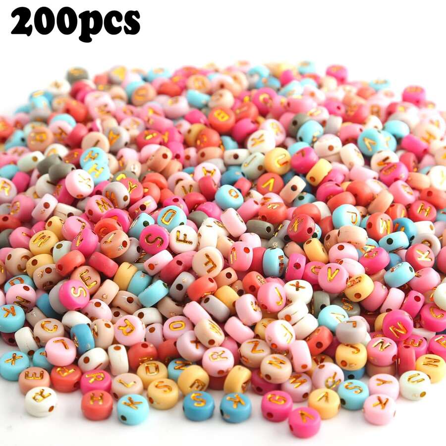 200pcs 4x7mm Acrylic Small Letter Beads Round Letter Beads Colorful ...