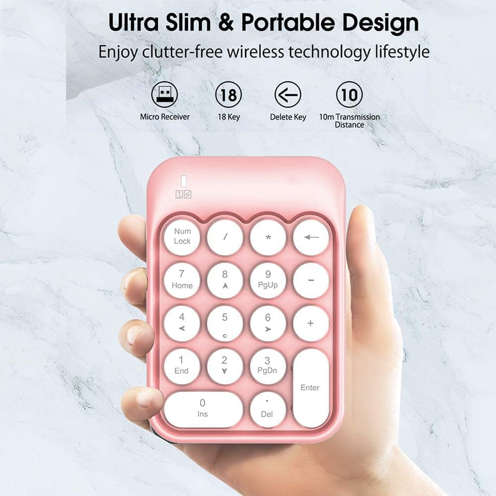 Wireless Numeric Keypad 18 Keys with 2.4G Mini Portable Silent Number ...