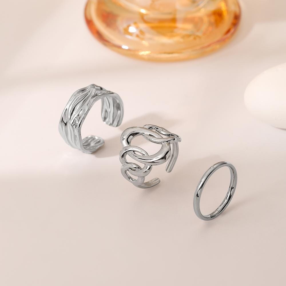 3 piezas/set Anillo de moda de acero inoxidable con diseño de oval para mujeres para decoración ...