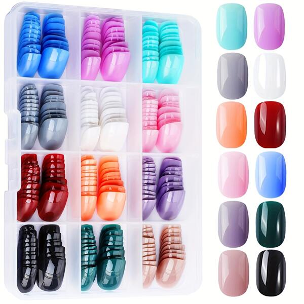 Extra Short Plain Press On Nails, 12 Packs Short Round Plain Press On ...