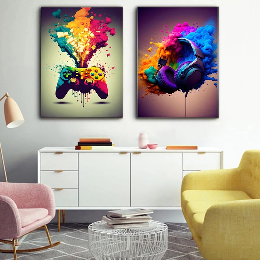 2pcs Frameless Gaming Artwork Gamer Canvas Wall Art Race Game Room ...