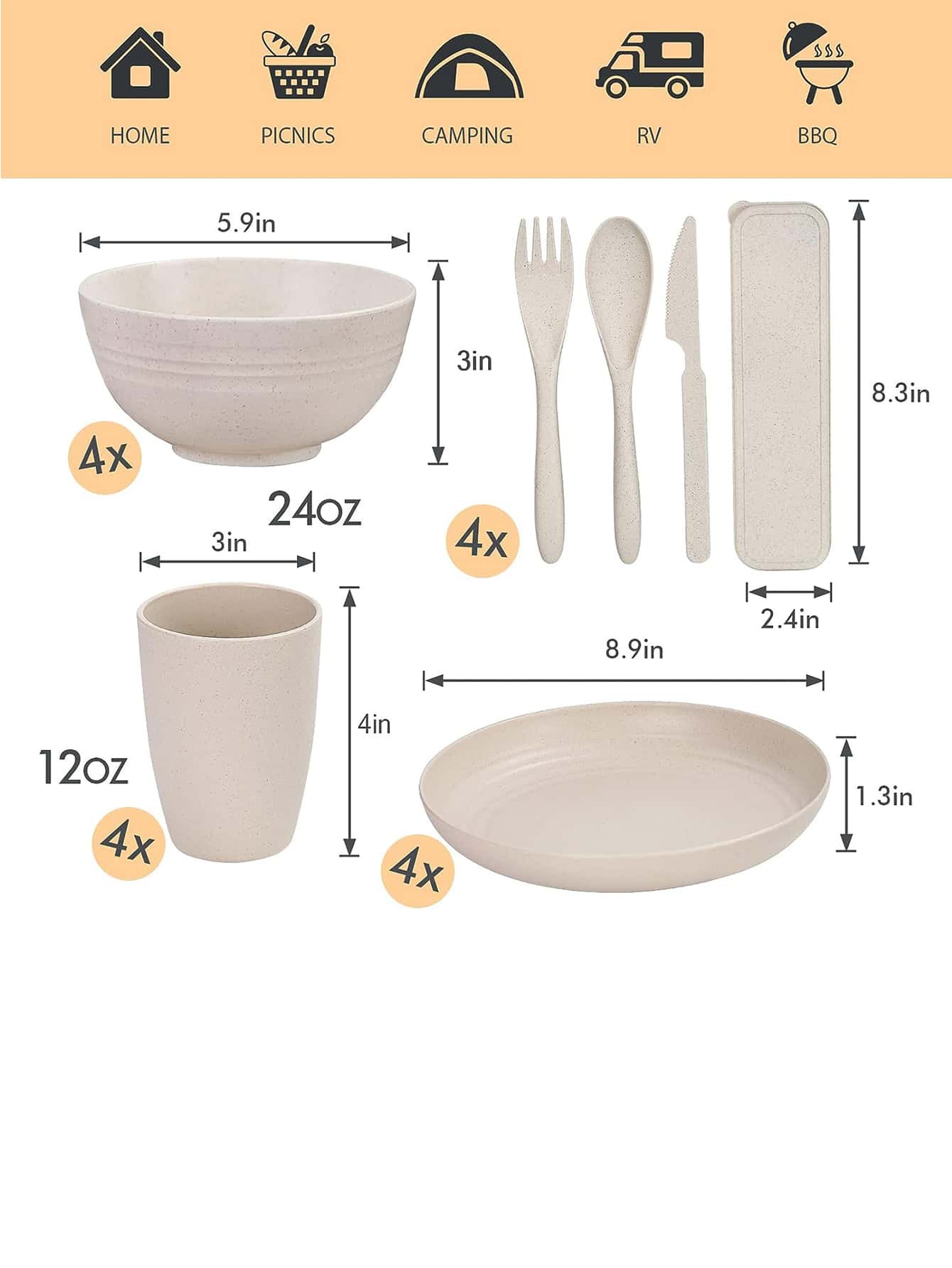 Wheat Straw Dinnerware Sets, 28PCS Plastic Plates and Bowls Sets ...