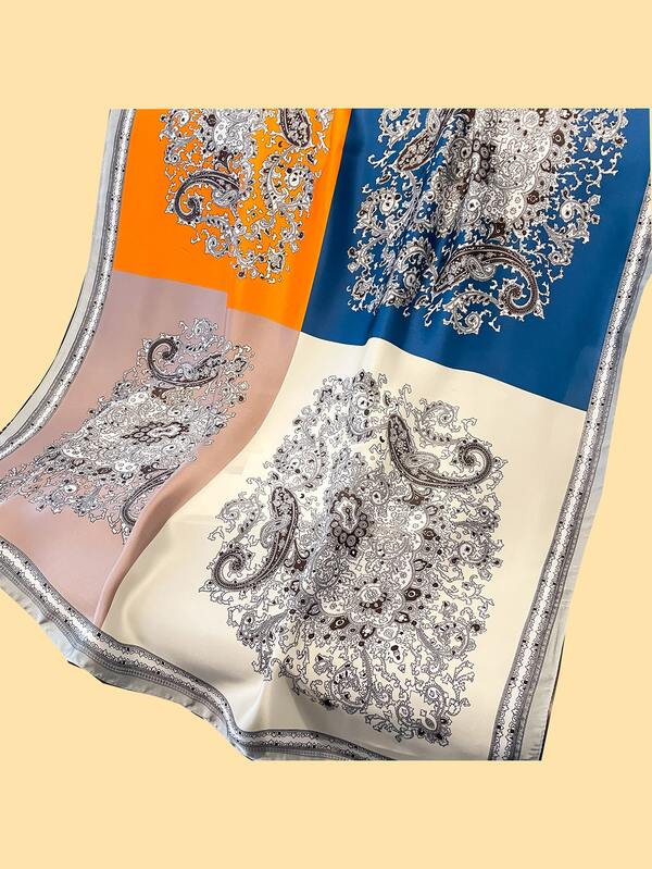 Women's Multicolor Paisley Printed Silk Scarf With Tassels, Outdoor ...