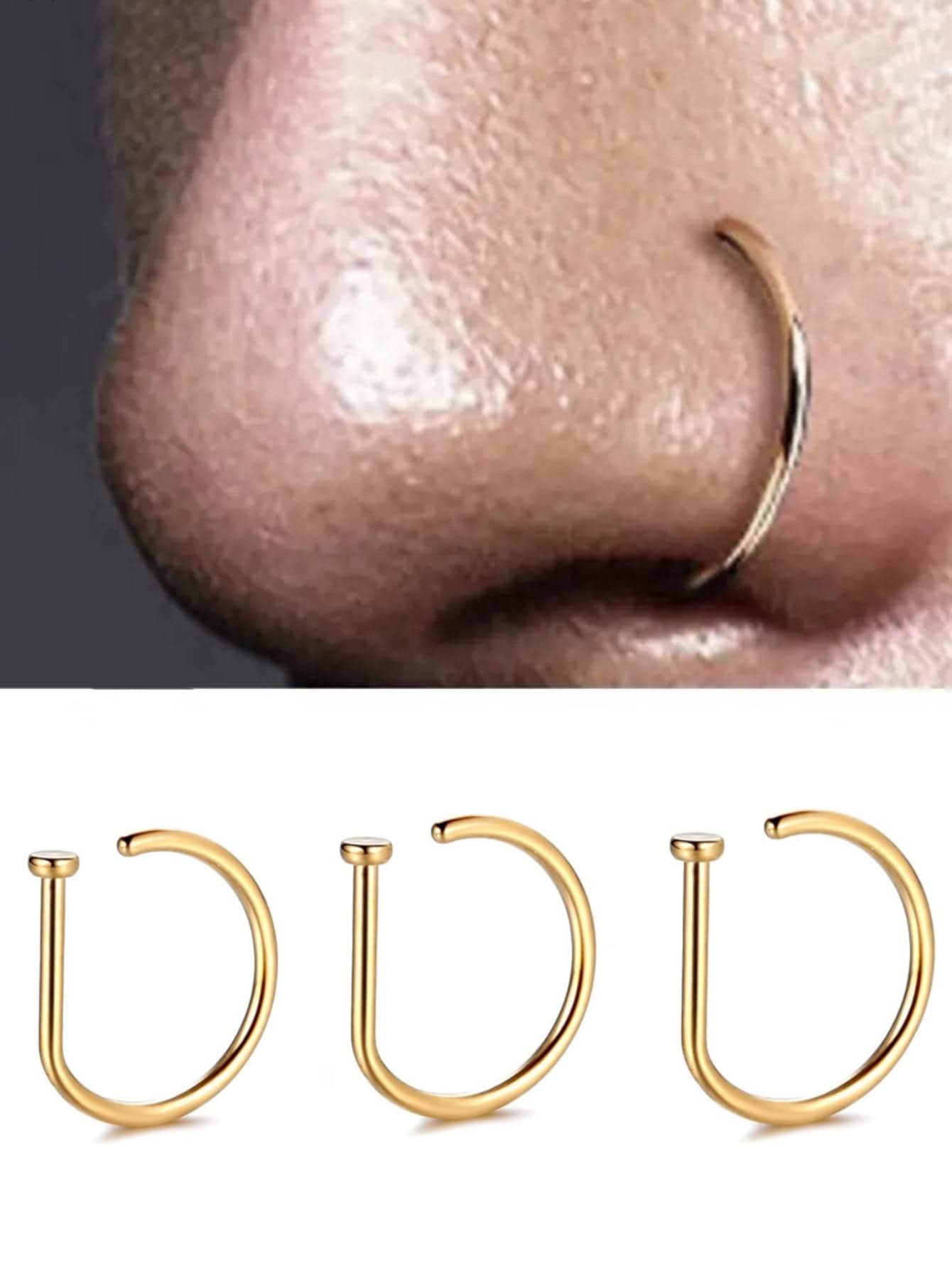 1pcs Men's Fake Piercing Nose Ring Earrings Fashion Punk Non Piercing ...