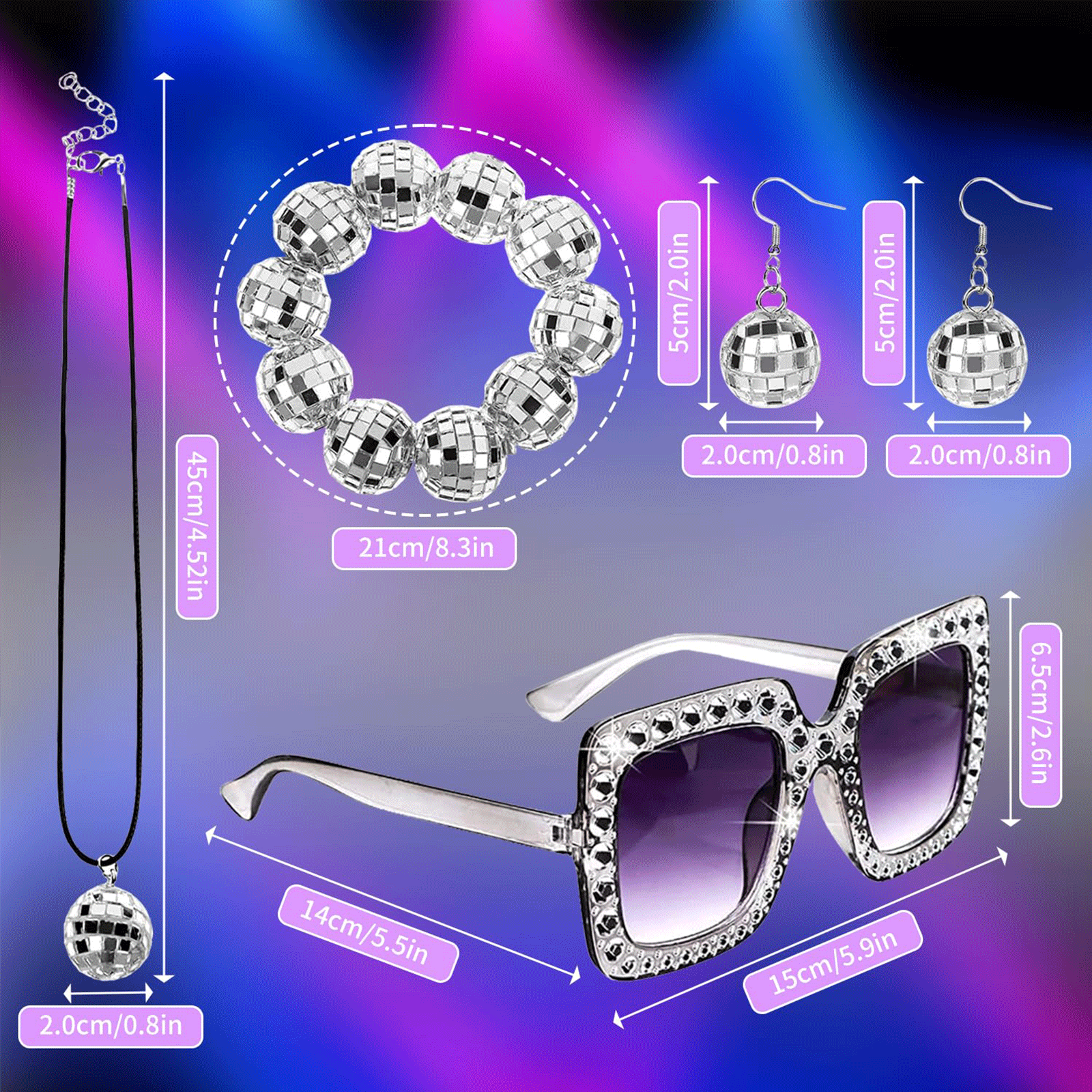 4Pcs 70s Accessories For Women, Silver 1970s Disco Accessories With ...