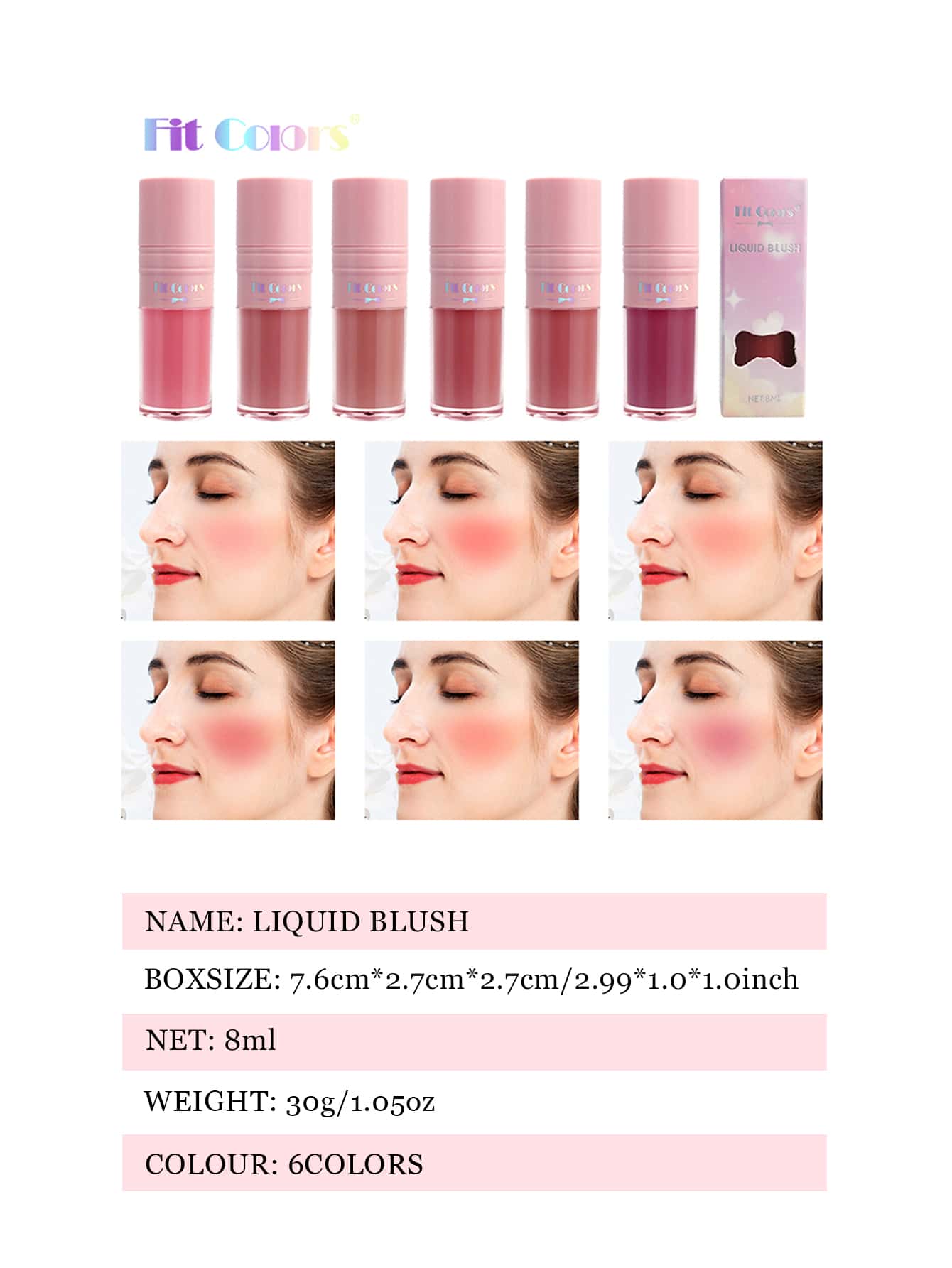Fit Colors Liquid Blush,1Pc Highly Pigmented Liquid Blush Long-Wearing ...