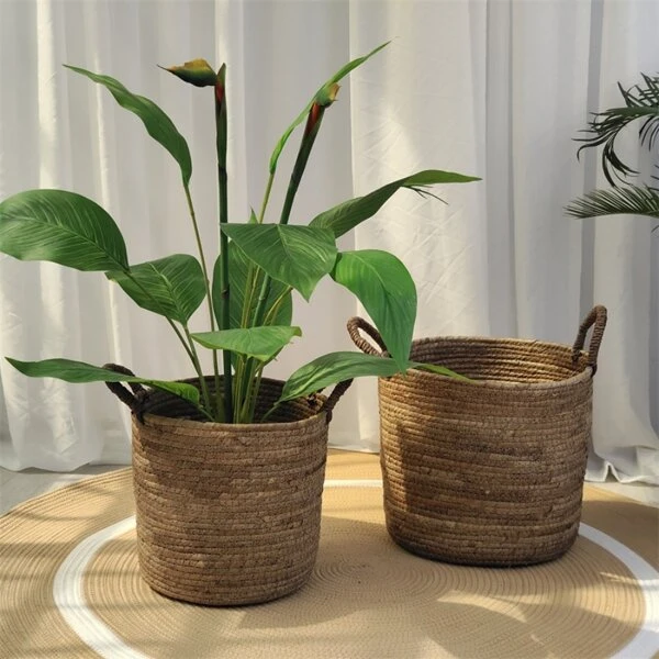 Nordic Style Extra Large Woven Straw Flower Pot With Plant Basket Stand ...