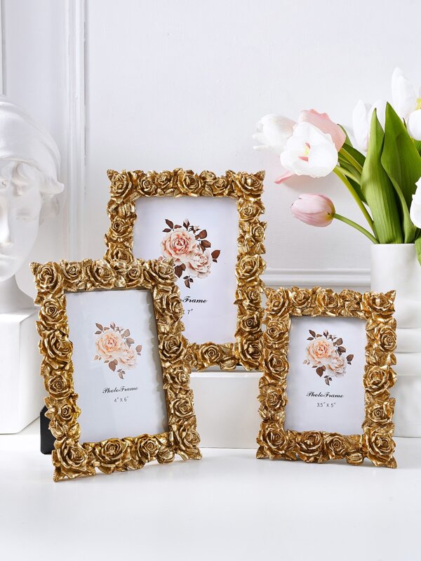 1pc Gold Floral Border Rectangular Frame, European Vintage Resin ...