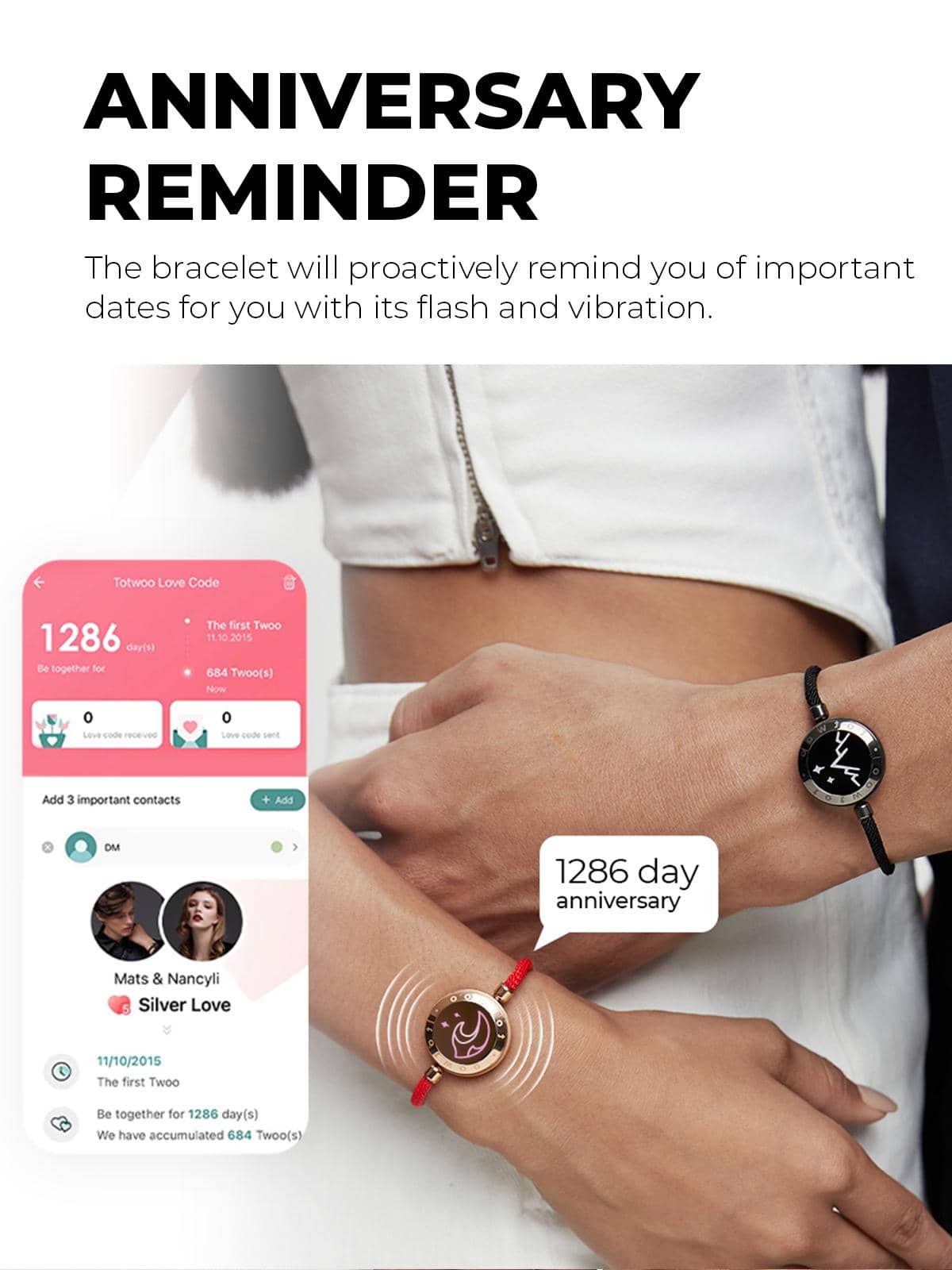 Totwoo Long Distance Touch Bracelets For Couples, Vibration & Light Up For Lovers Bond, Long ...