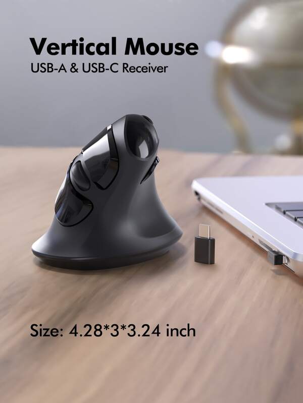 USB &type C Dual Receiver Wireless Mouse, Ergonomic Vertical Wireless ...