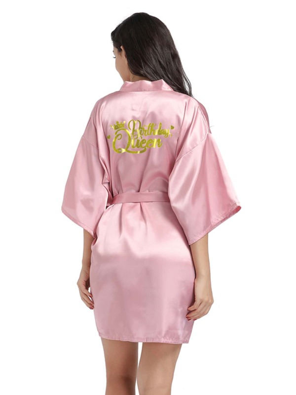 Rubber Pink Foil Gold Birthday Party Robe | SHEIN USA
