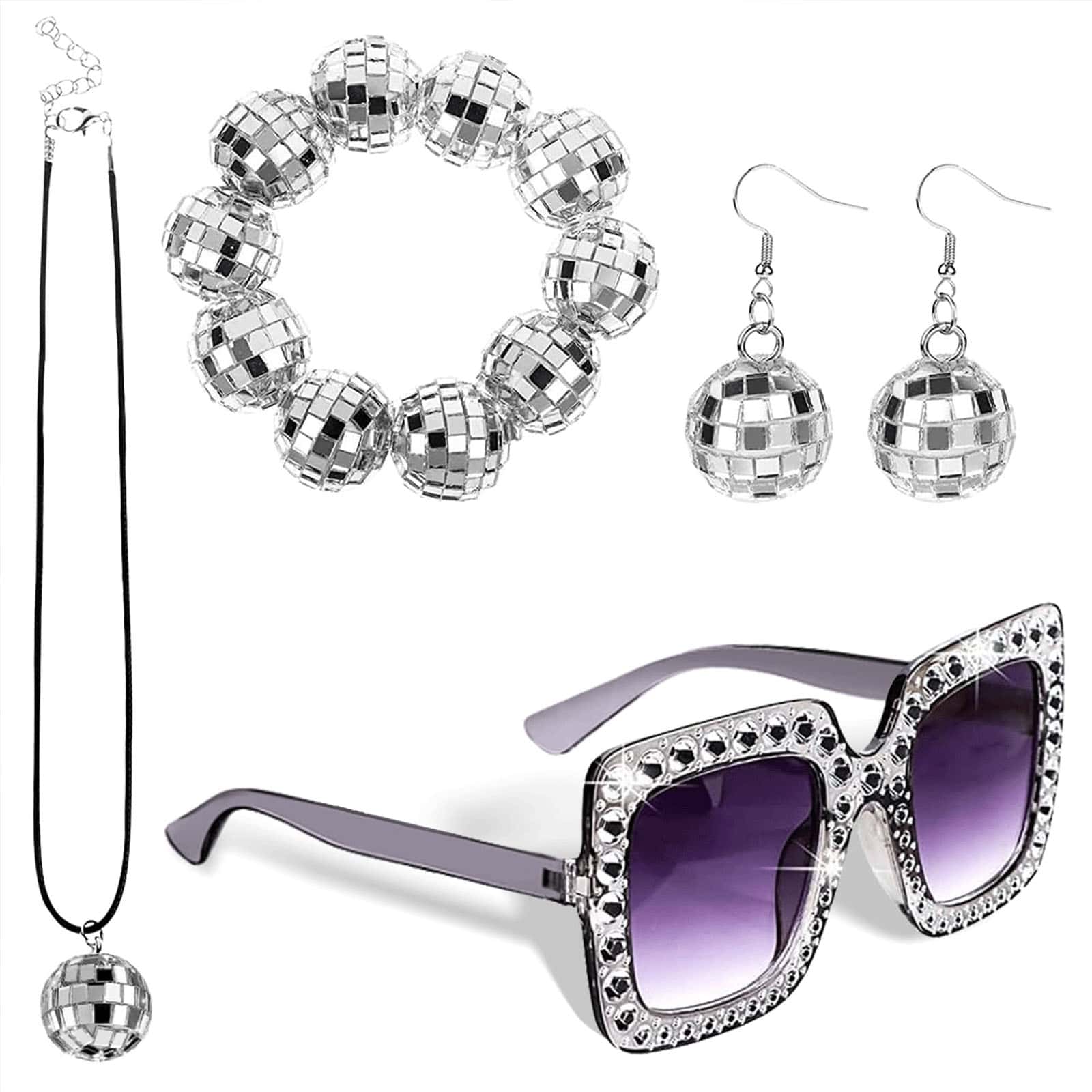 4Pcs 70s Accessories For Women, Silver 1970s Disco Accessories With ...