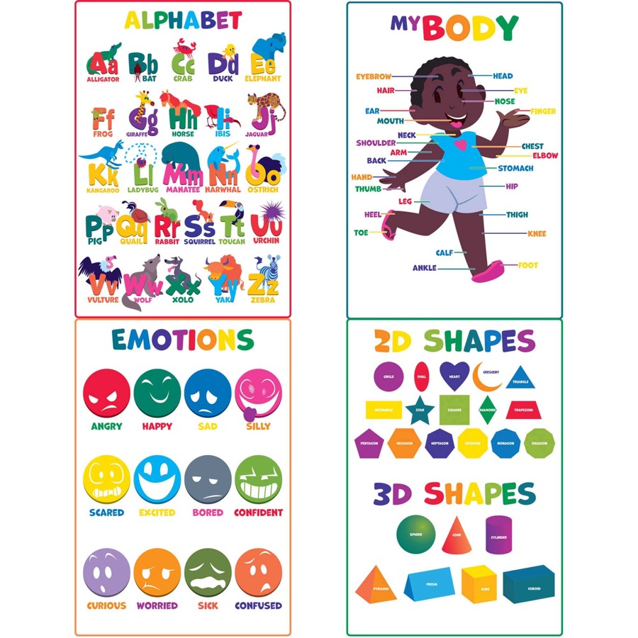Youngever 12 Pack Laminated Educational Preschool Posters For Toddlers And Kids, Learning ...