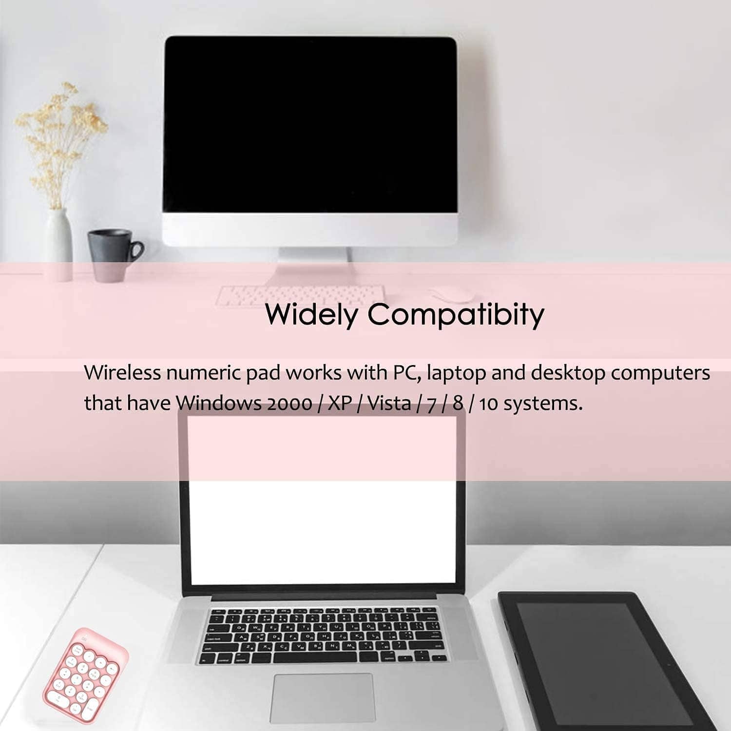 Wireless Numeric Keypad 18 Keys with 2.4G Mini Portable Silent Number ...