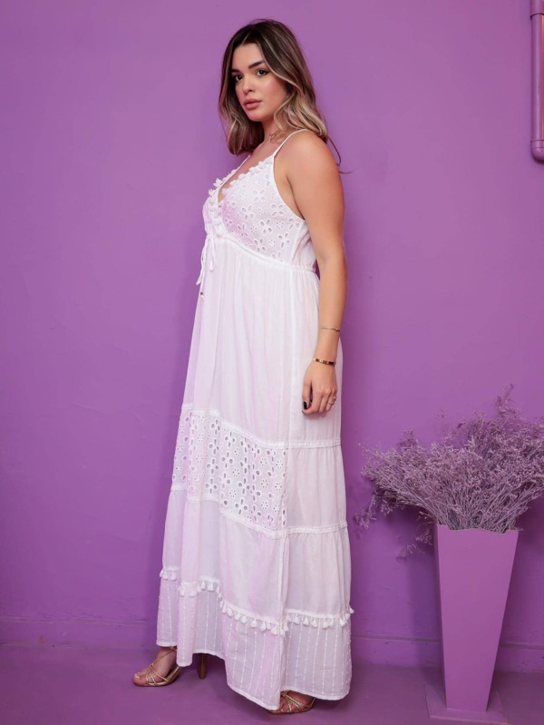 Deeyaa Indiana Vestido Longo Indiano Branco Alça Renda | SHEIN Brasil