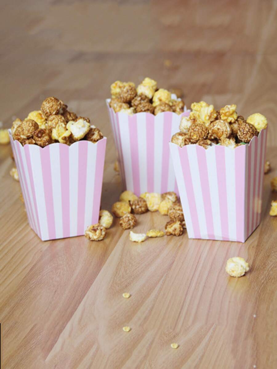 6pcs Pink & White Striped Popcorn Set | SHEIN USA