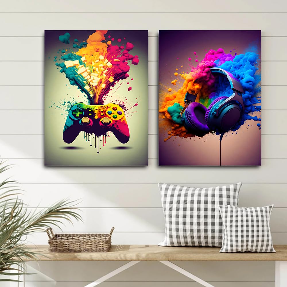 2pcs Frameless Gaming Artwork Gamer Canvas Wall Art Race Game Room ...