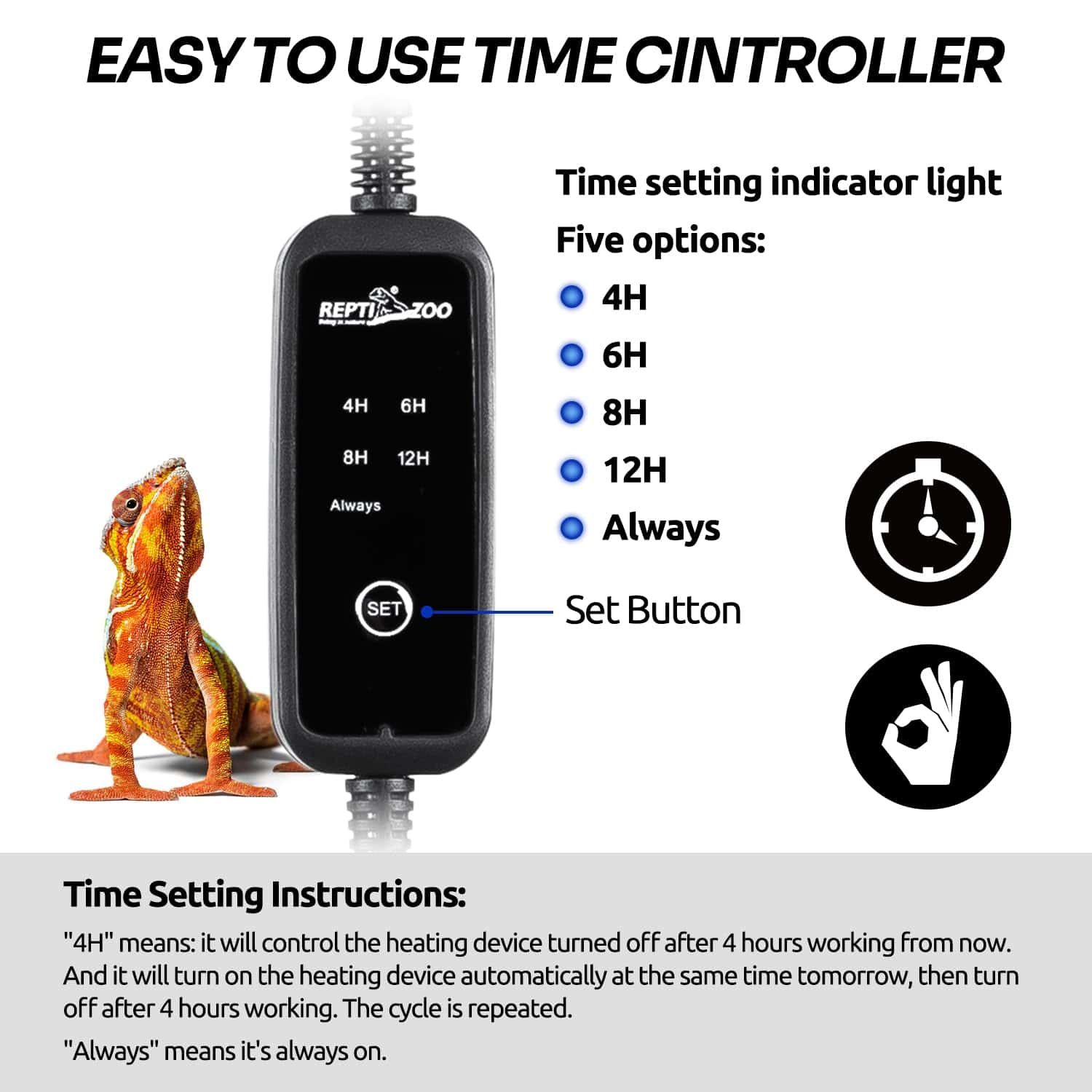 REPTIZOO Reptile Light Fixture with Timer, 5.5 Inch Deep Dome Lamp ...