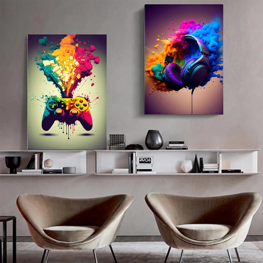 2pcs Frameless Gaming Artwork Gamer Canvas Wall Art Race Game Room ...