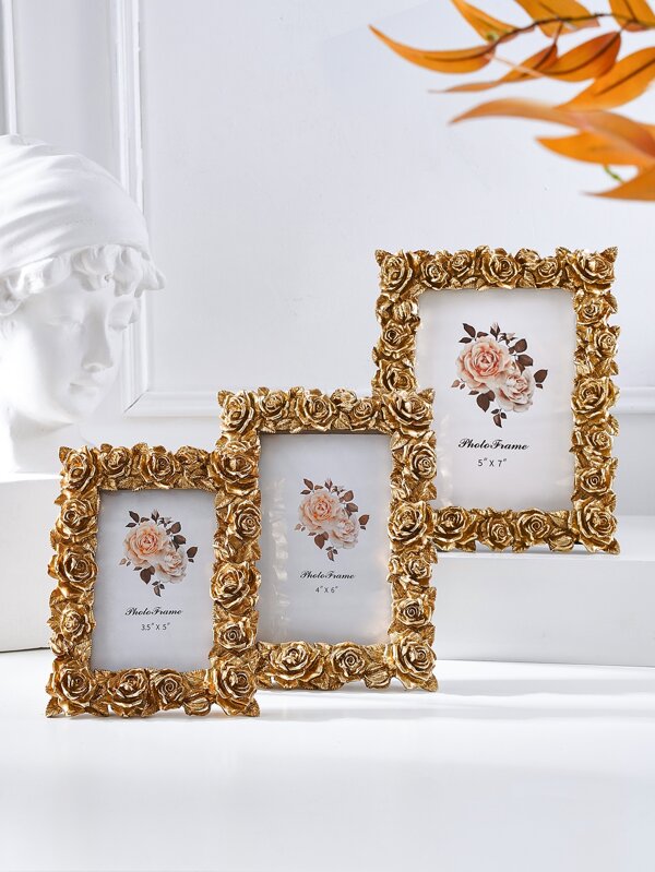1pc Gold Floral Border Rectangular Frame, European Vintage Resin ...