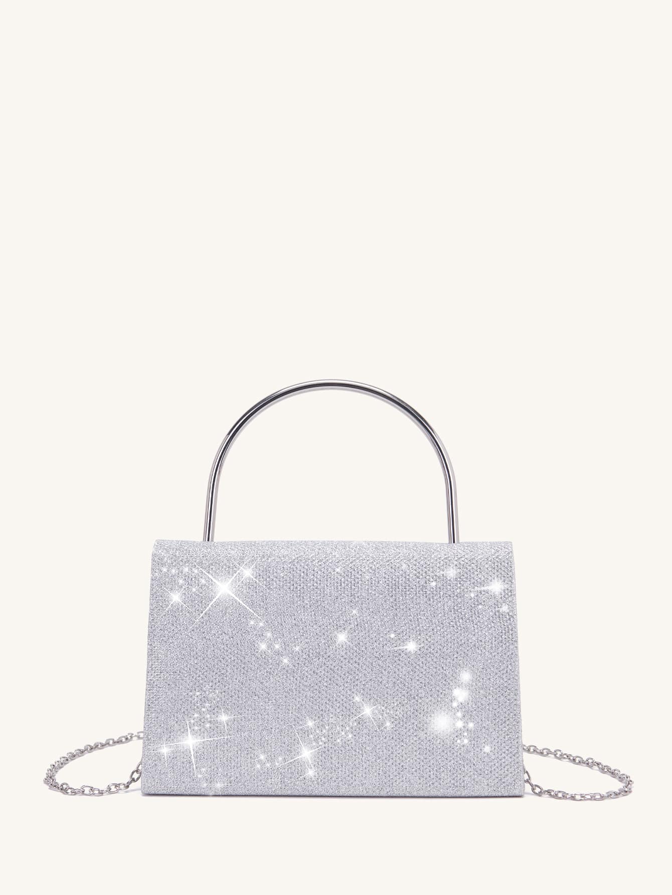 Glittering Evening Bag With Rhinestone & Bow Decor, Detachable Chain ...