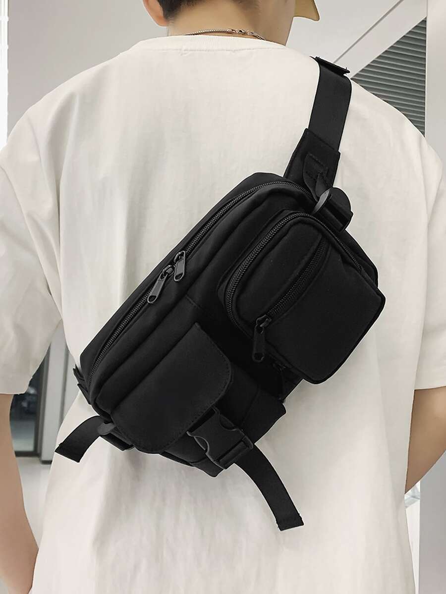 1pc Black Unisex Multi-Pocket Waist Bag Suitable For Men's Daily Use ...