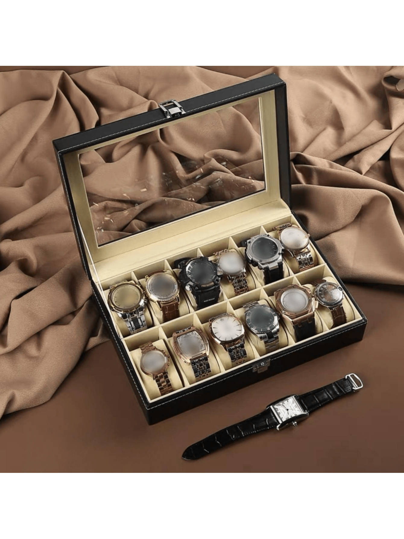1pc Leather Watch Box, Can Hold 3/6/12 Watches, Display Case For Watch ...