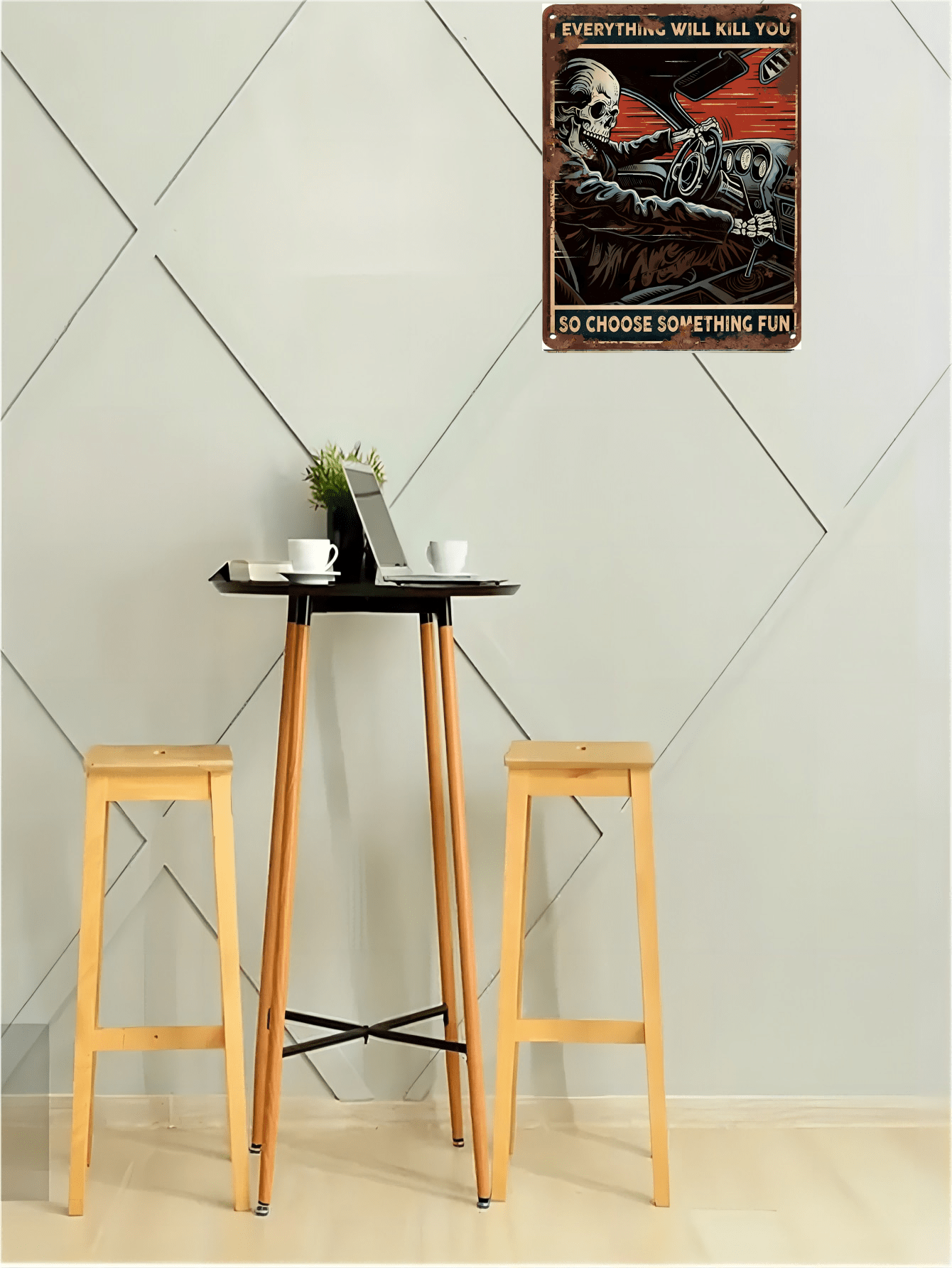 1pc Retro Tin Sign Creative Metal Sign Skull & Automatic Racing Car ...