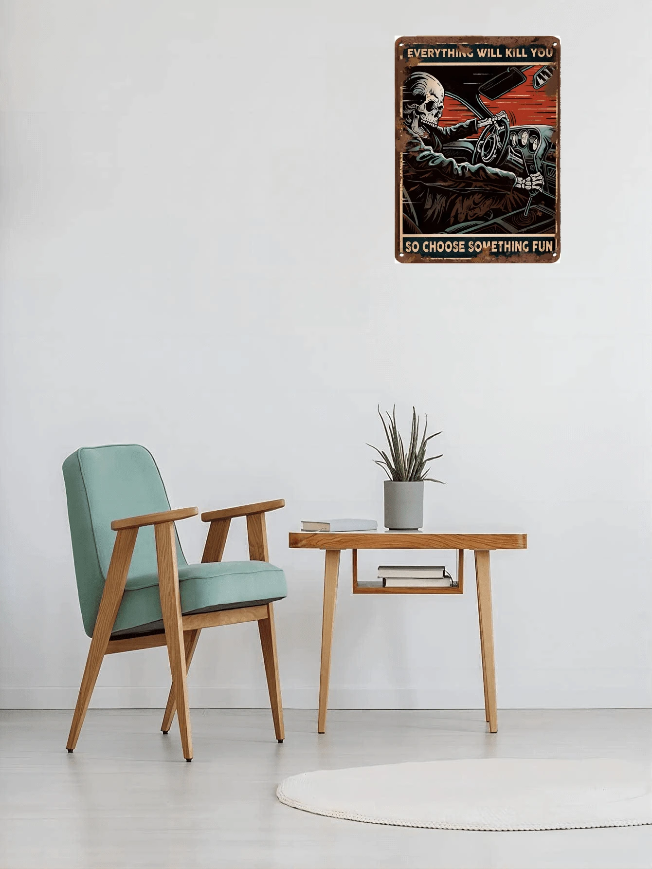 1pc Retro Tin Sign Creative Metal Sign Skull & Automatic Racing Car ...