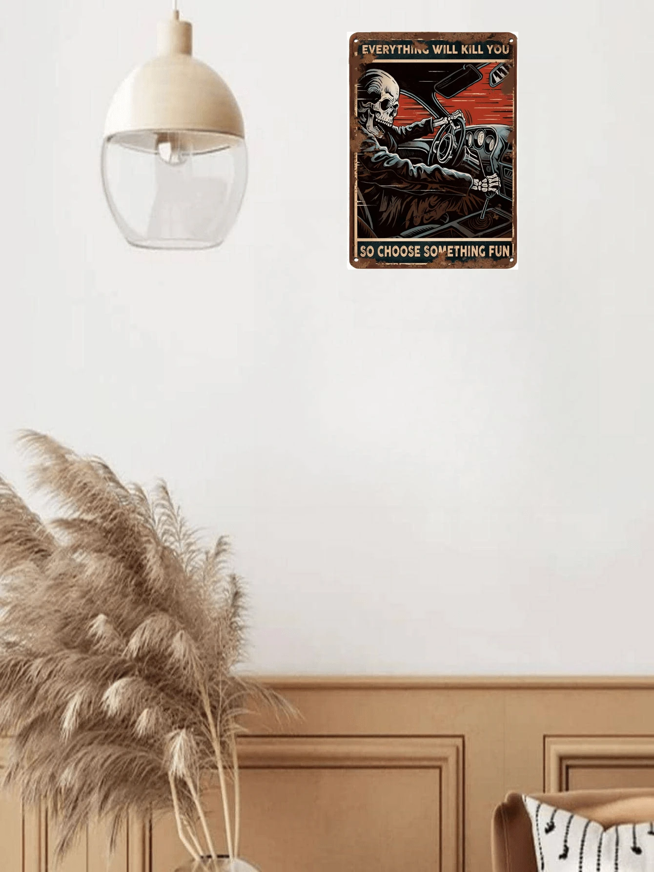 1pc Retro Tin Sign Creative Metal Sign Skull & Automatic Racing Car ...