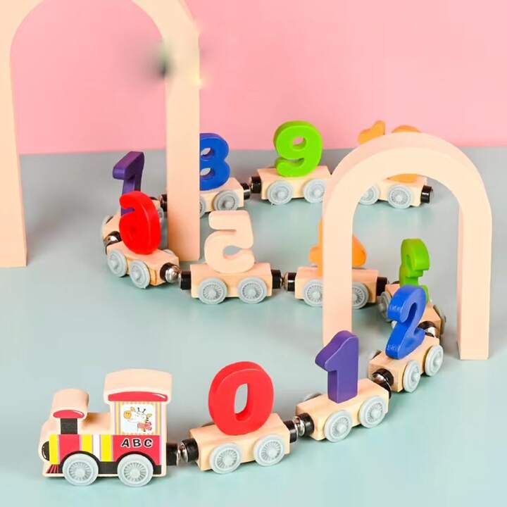 12pcs Wooden Magnetic Train Set With 12 Cars For Early Education ...