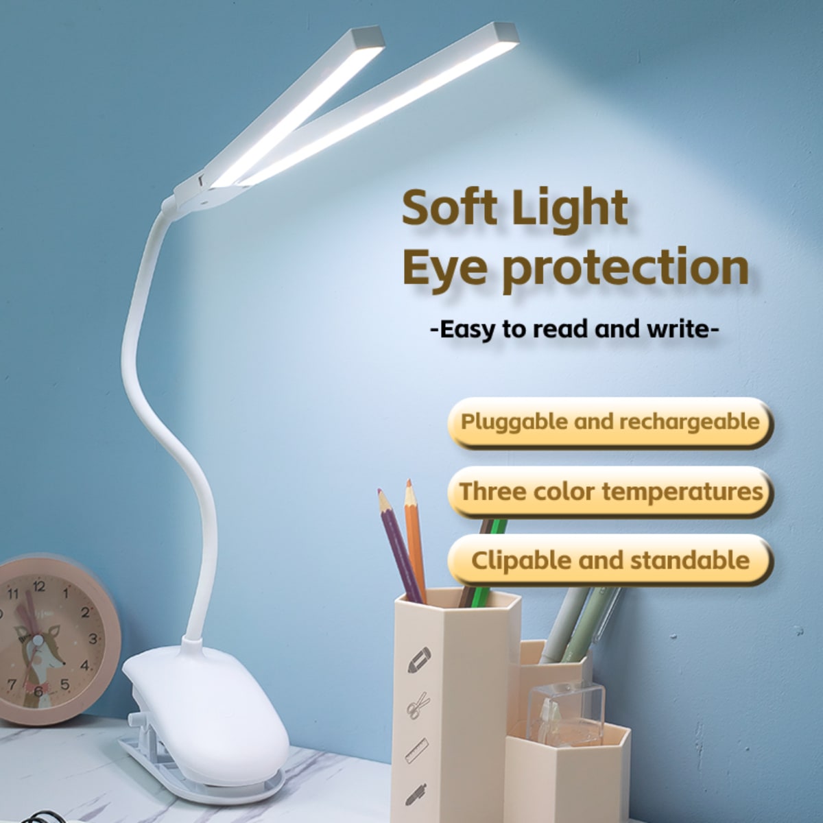 1pc White Color Rechargeable Lithium Battery Led Desk Lamp, Stepless ...