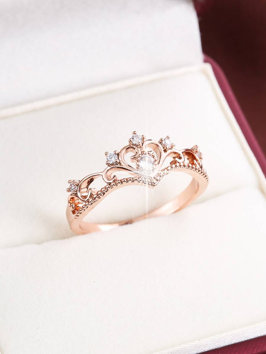 1pc Minimalist Crown-Shaped Cubic Zirconia Women's Ring | SHEIN USA