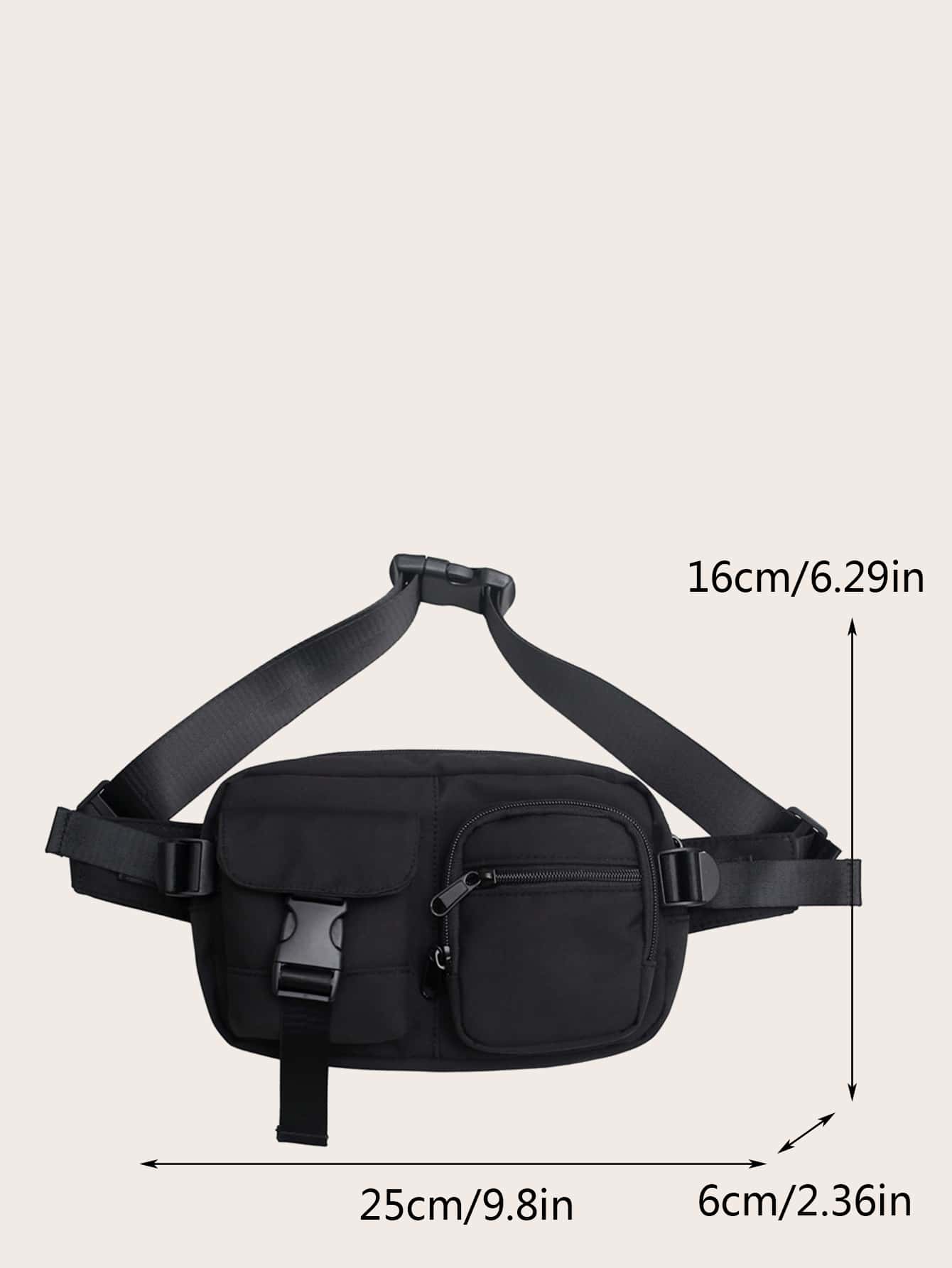 1pc Black Unisex Multi-Pocket Waist Bag Suitable For Men's Daily Use ...