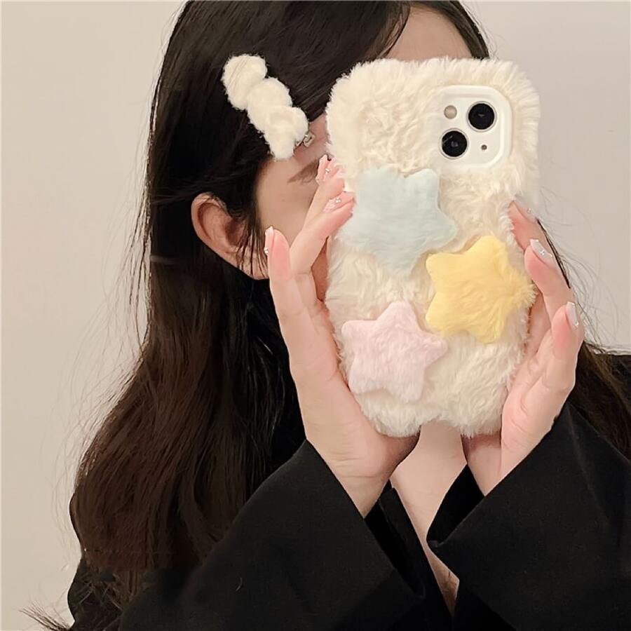 SHEIN X Jess Winter Star Decor Fluffy Phone Case Compatible With ...