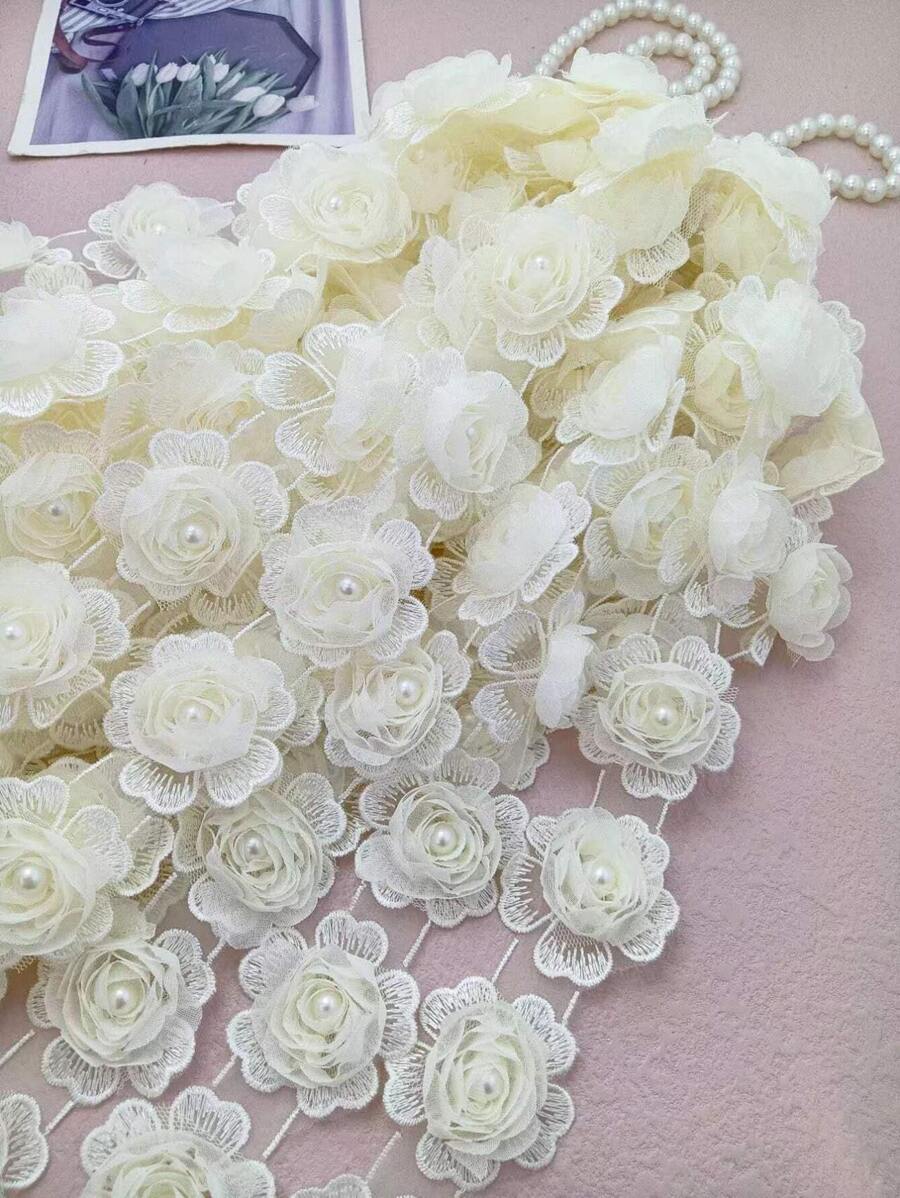 Mesh Embroidered 3d Beaded Flowers Lace Trim Clothing Accessory ...