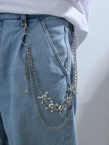 1pc Men's Silver Chain With Skull Mask Pendant Multi-Layer Pants Chain ...