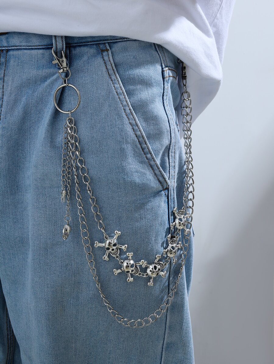 1pc Men's Silver Chain With Skull Mask Pendant Multi-Layer Pants Chain ...